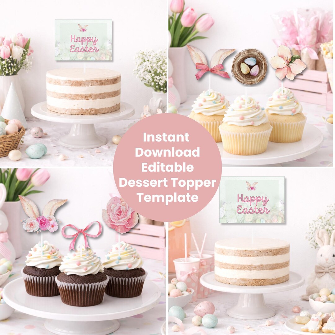 Watercolor Easter Cake & Cupcake Toppers, Soft Pastel Bunny Egg Hunt ...
