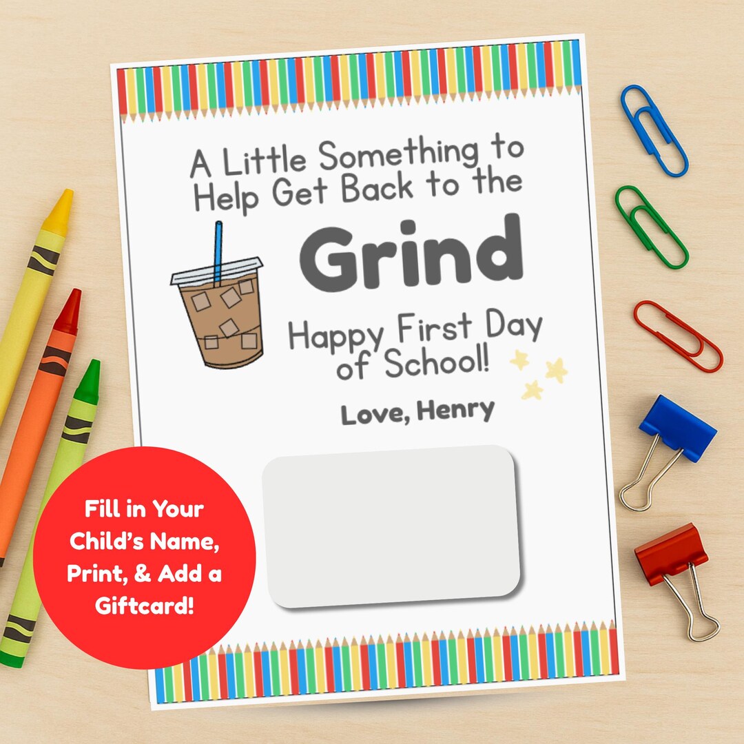 Back to School Teacher Gift Card Holder Printable, Back to the Grind ...