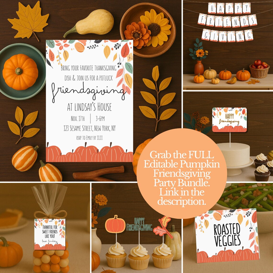 Editable Friendsgiving Favor Tags, Canva Thanksgiving Gift Tags, Fall ...