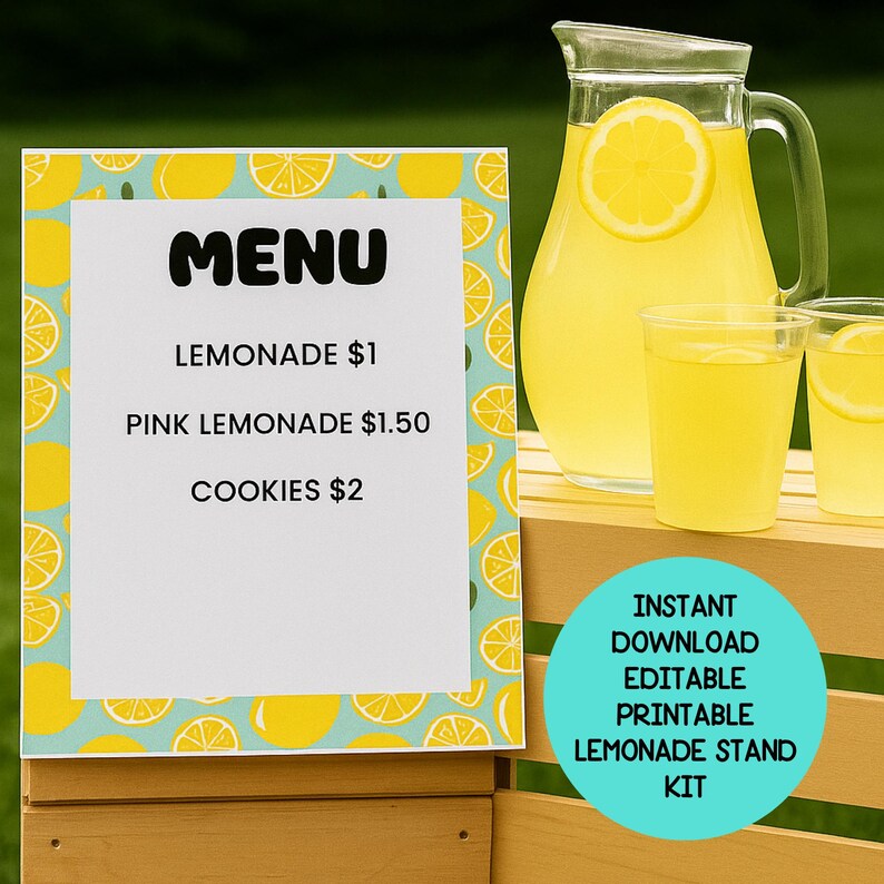 Editable Lemonade Stand Printable, Canva Template Kit for Kids, Summer ...