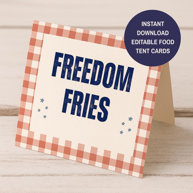 Editable 4th of July Gingham Food Tent Cards, Patriotic BBQ Buffet ...