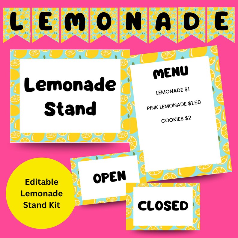 Editable Lemonade Stand Printable, Canva Template Kit for Kids, Summer ...