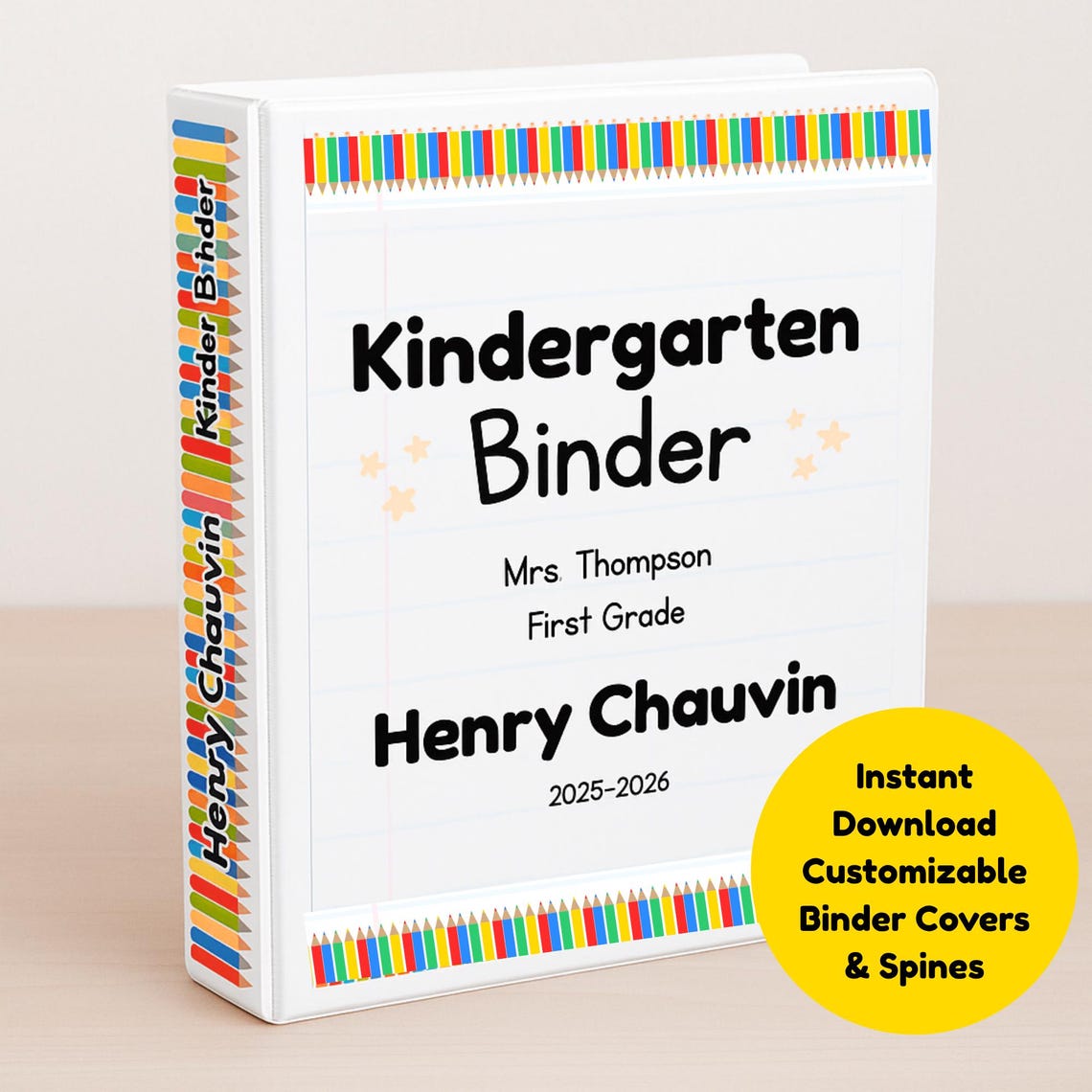 Pencil Theme Binder Cover Template: Editable School Binder Insert ...