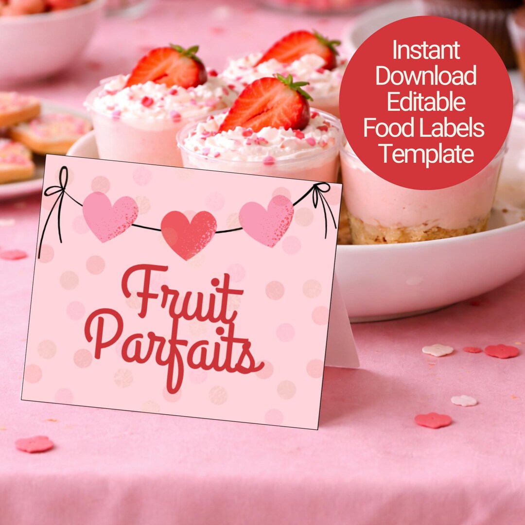 Kids Galentine’s Day Party Food Labels, Pink Valentine Buffet Label ...