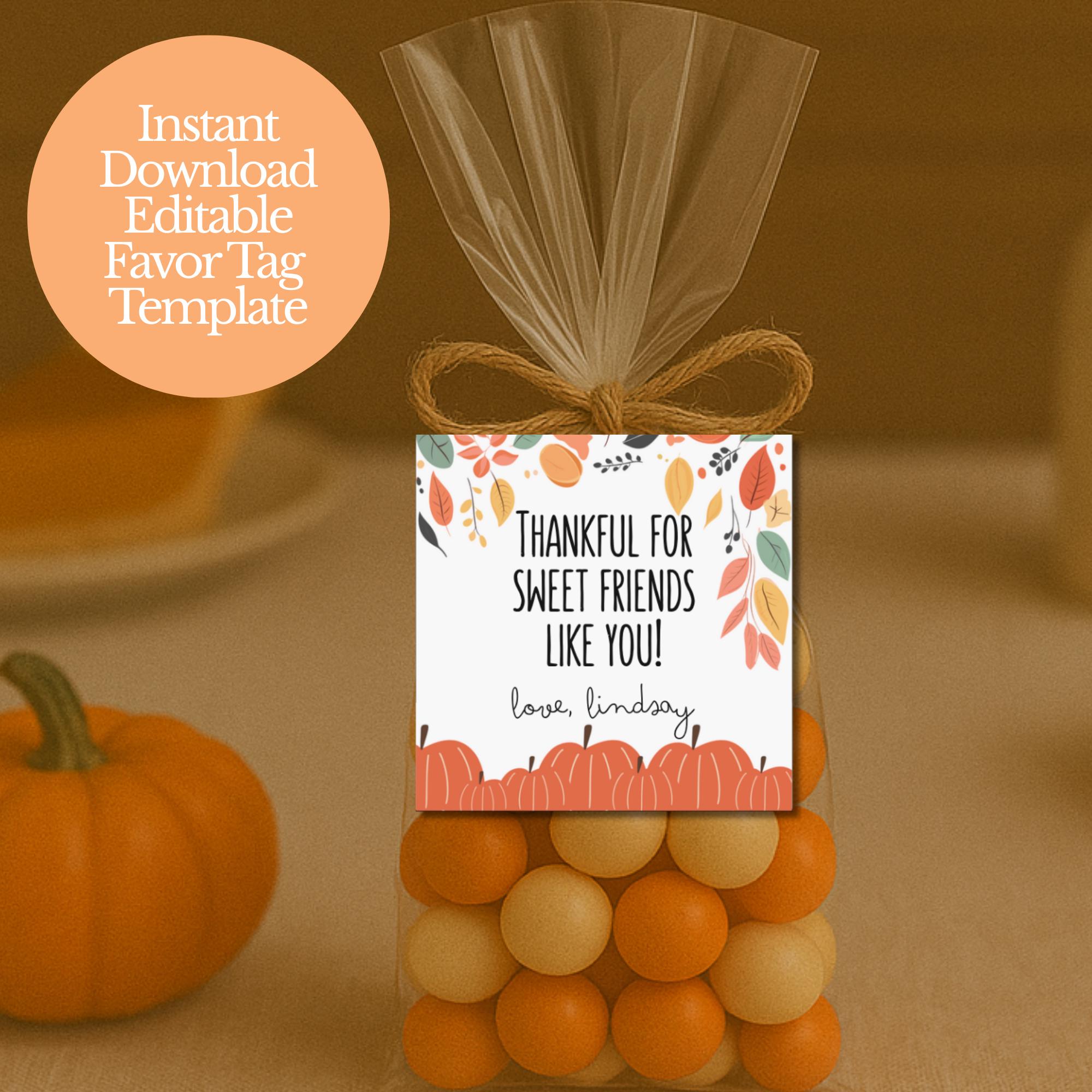 Editable Friendsgiving Favor Tags, Canva Thanksgiving Gift Tags, Fall ...
