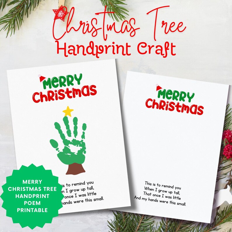 Merry Christmas Tree Handprint Craft and Poem Printable Template ...