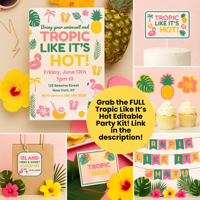 Tropic Like It's Hot Food Labels, Tropical Tent Cards Printable, Summer ...