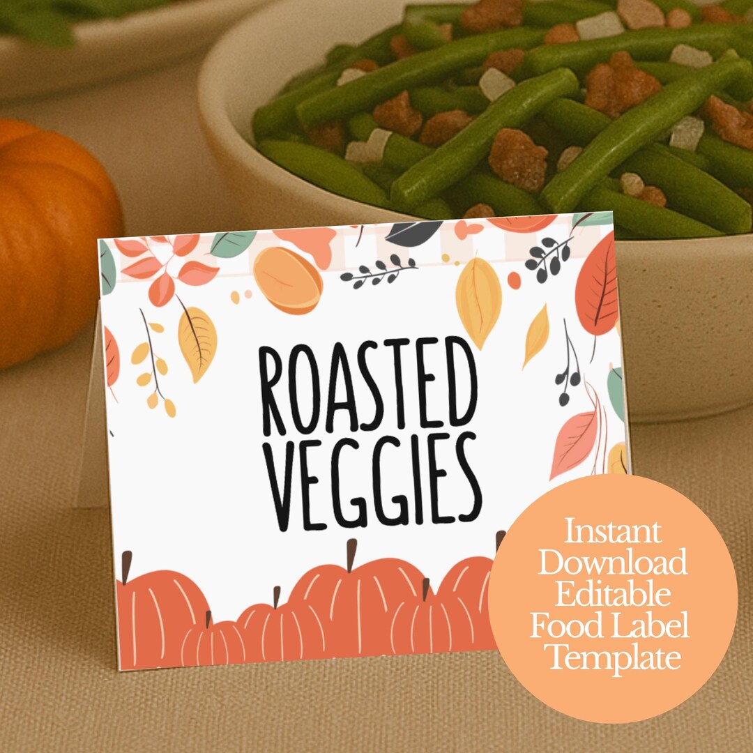 Editable Friendsgiving Food Labels, Canva Thanksgiving Buffet Cards ...
