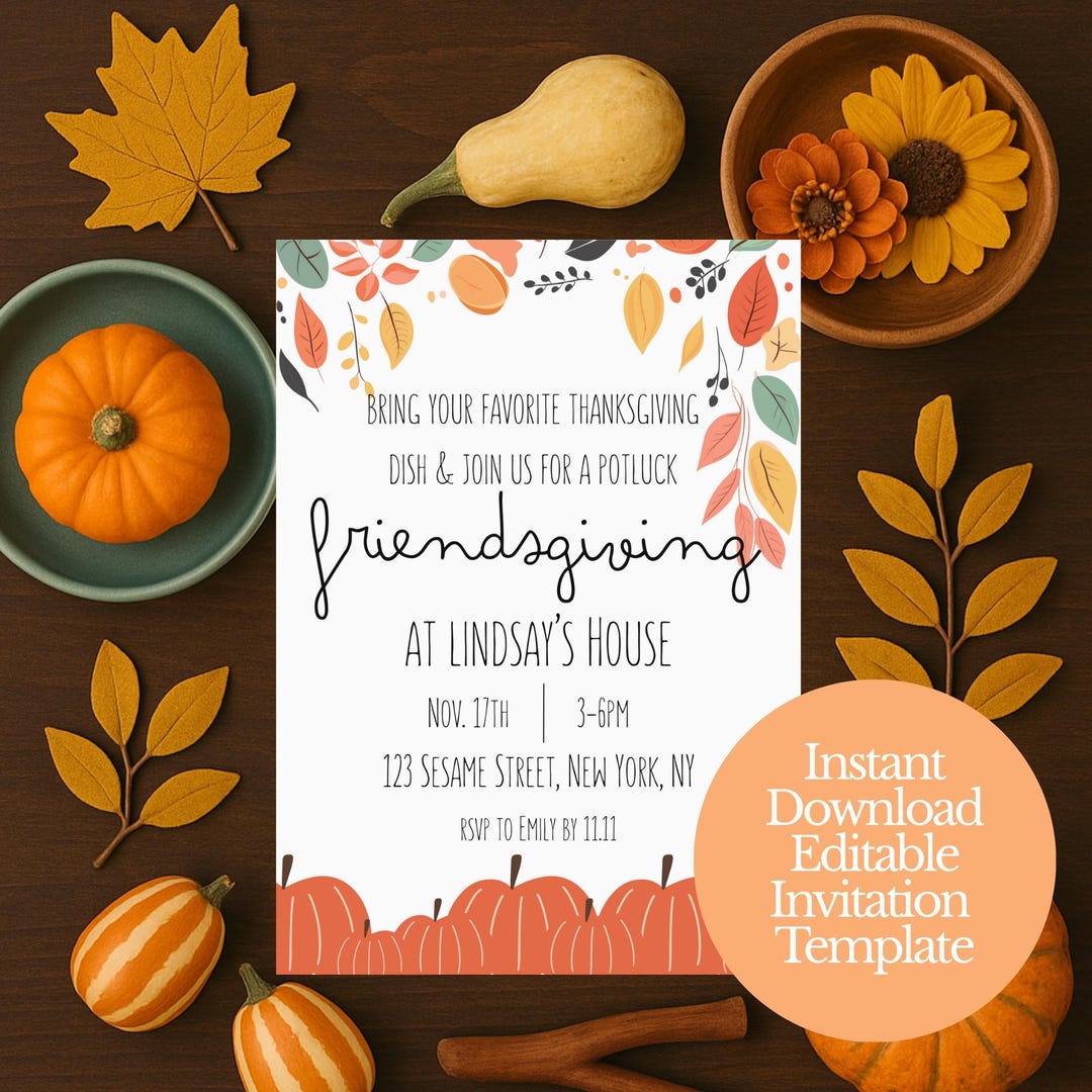 Editable Friendsgiving Invitation Template, Canva Thanksgiving Potluck ...