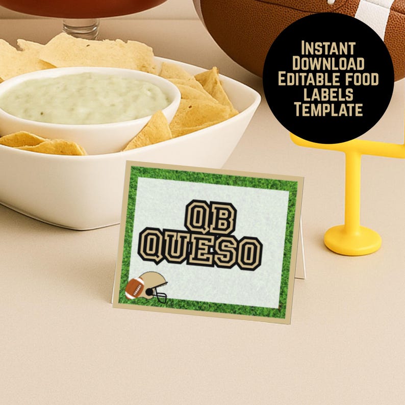 Black and Gold Football Party Food Labels: Editable Game Day Tent Cards (digital Download) - Etsy