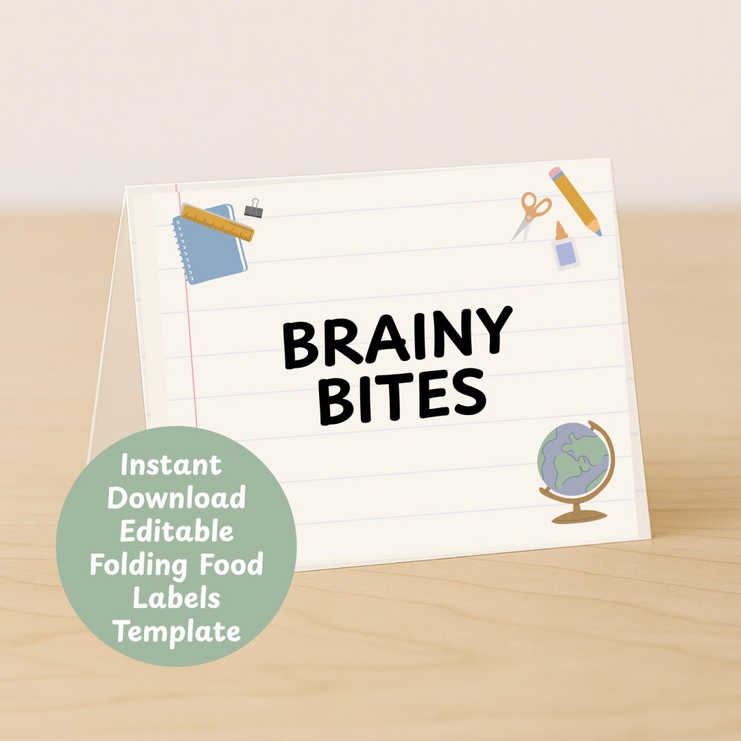 Back to School Night Buffet Food Label Cards, Editable Folding Labels ...