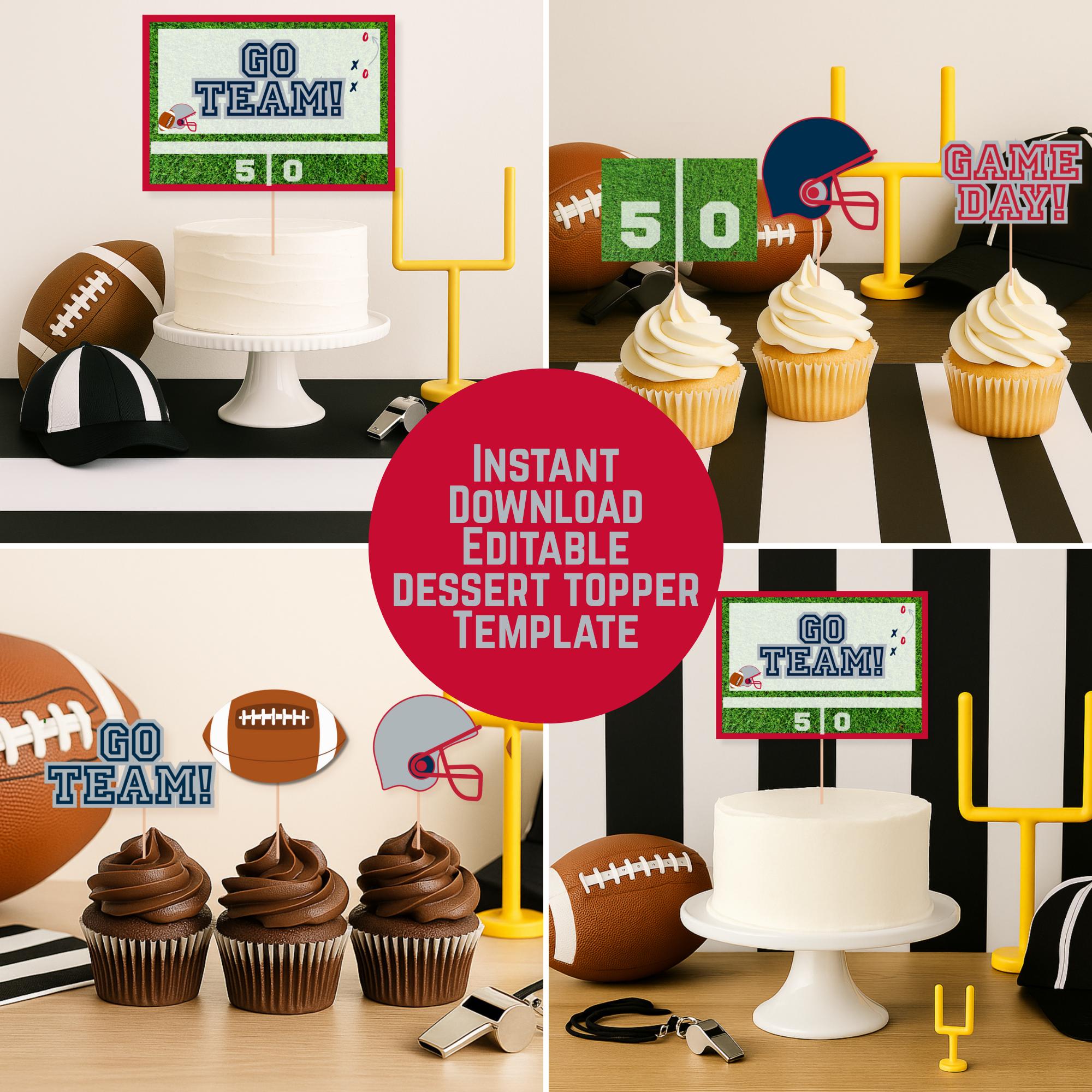 Editable Football Party Printables: Navy, Red, Silver Decor (digital ...