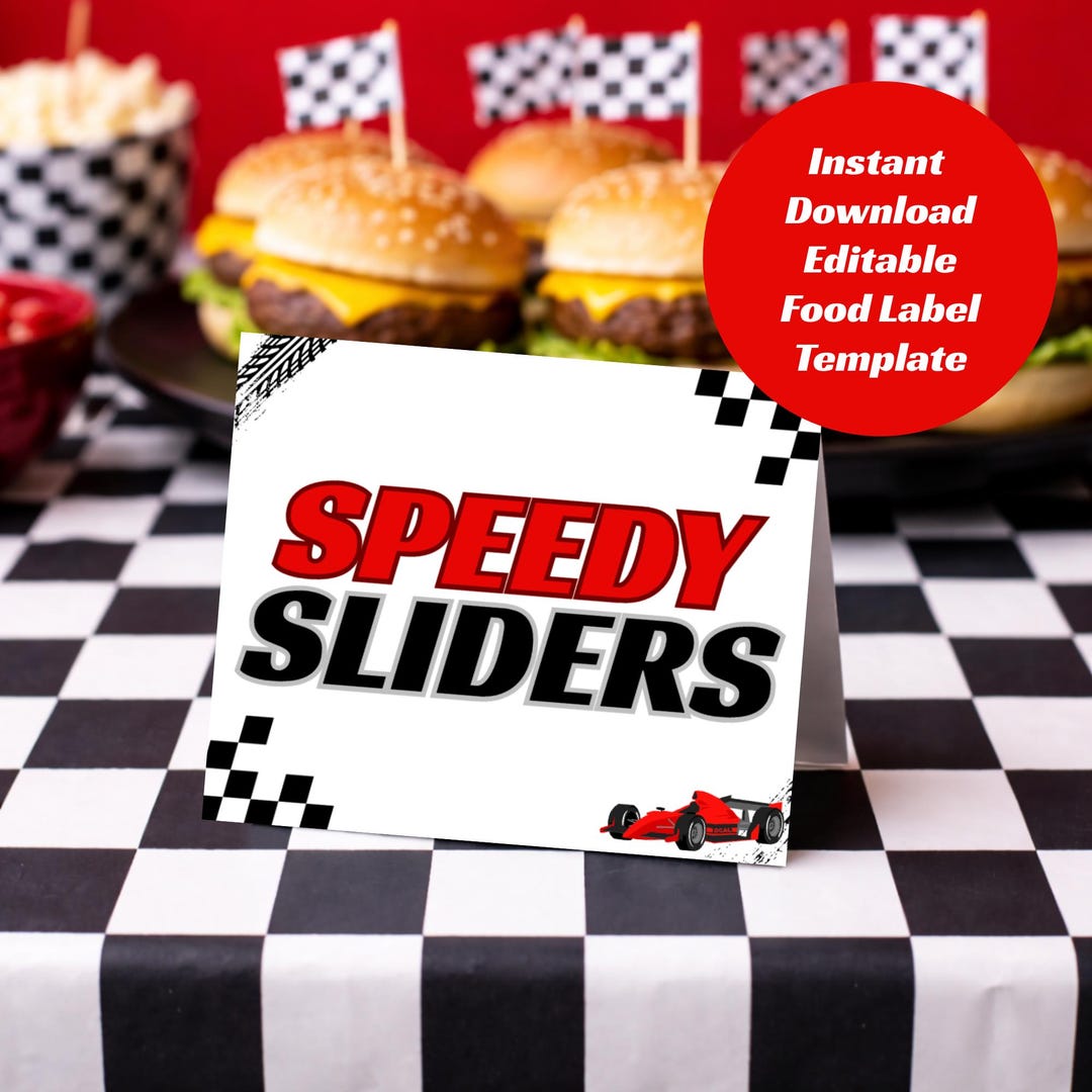 Editable Race Car Food Labels, Grand Three 3rd Birthday Buffet Cards ...