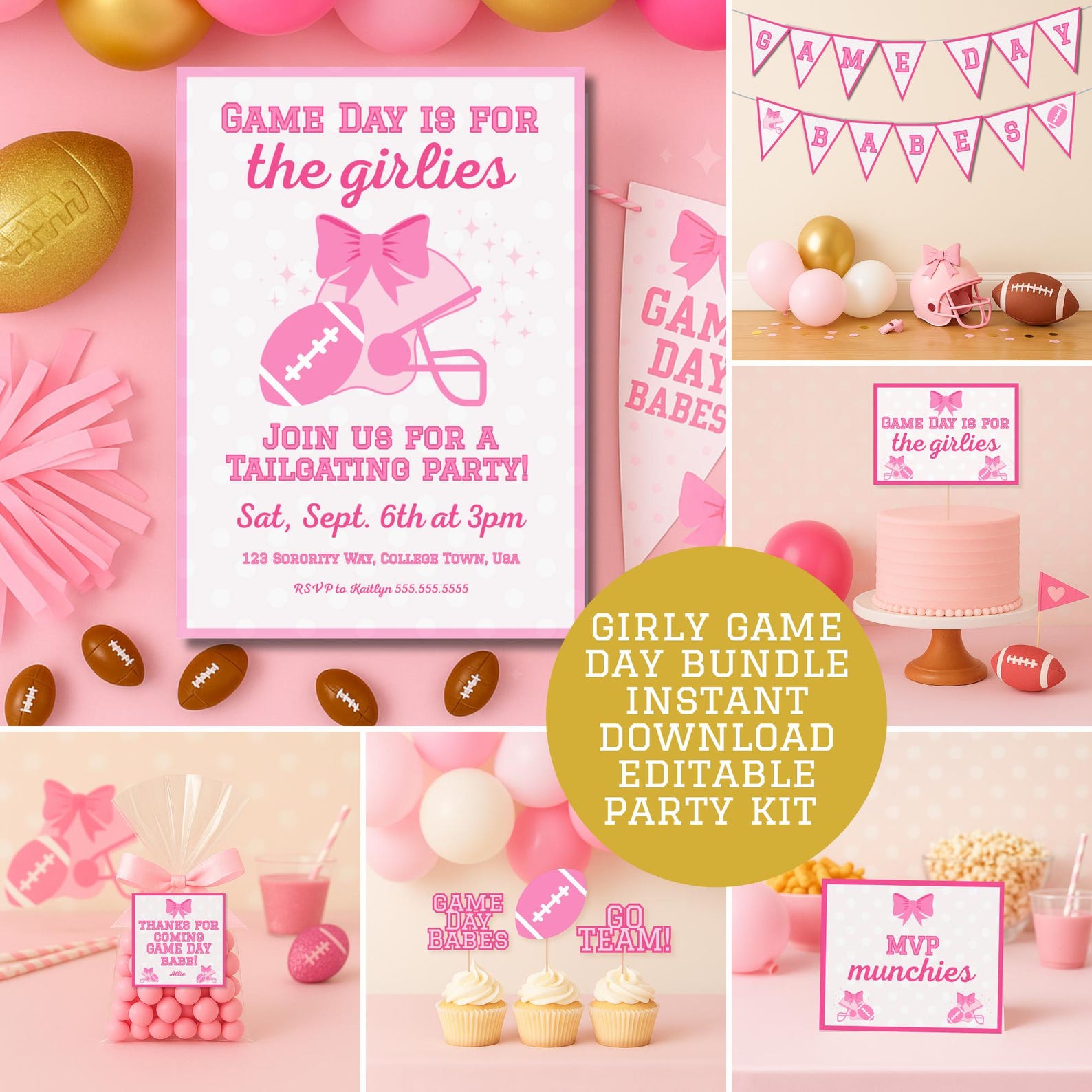 Girly Football Party Printables: Pink Tailgate Decorations (canva ...