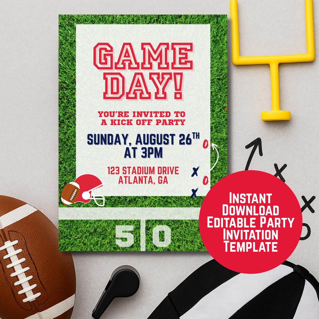 Red & White Game Day Invitation: Editable Football Party Invite (5x7 ...