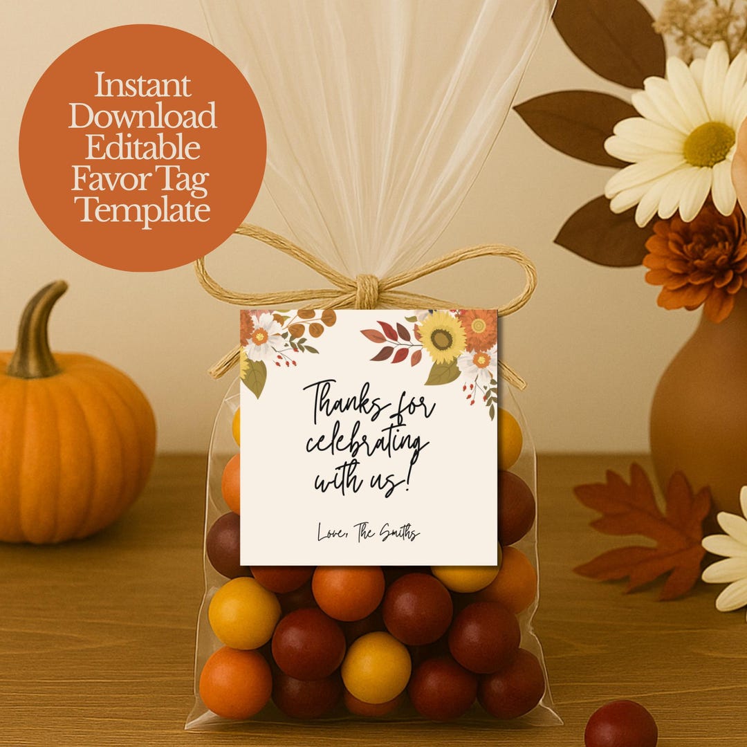 Editable Thanksgiving Favor Tags, Fall Floral Friendsgiving Gift Labels ...