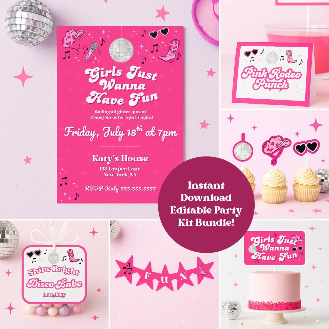 Disco Cowgirl Party Kit Bundle, Girls Just Wanna Have Fun Birthday ...