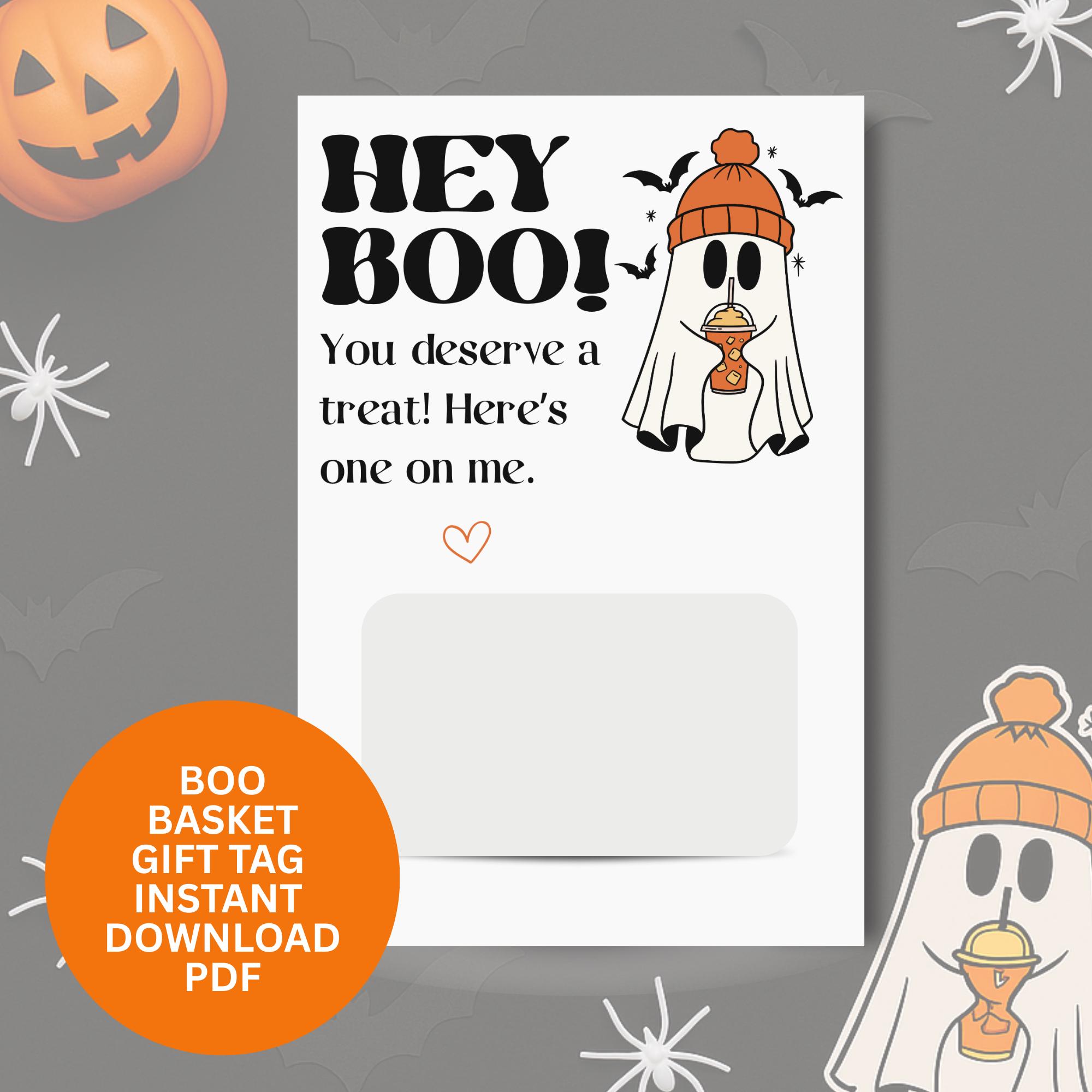 Halloween Coffee Gift Card Printable Gift Tag, Hipster Ghost Boo Basket ...