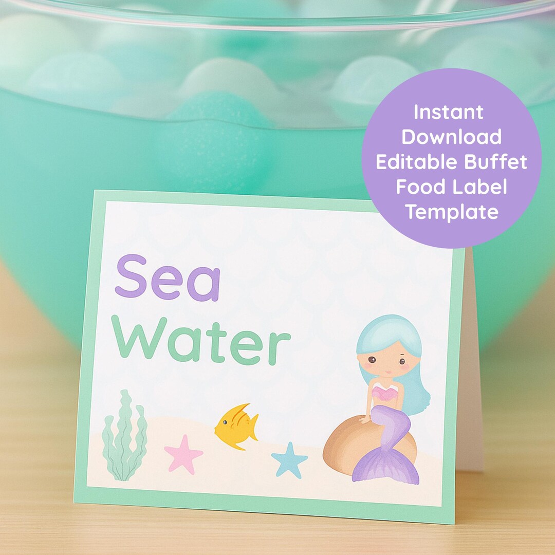 Pastel Mermaid Party Buffet Cards, Under the Sea Food Labels, Ocean ...