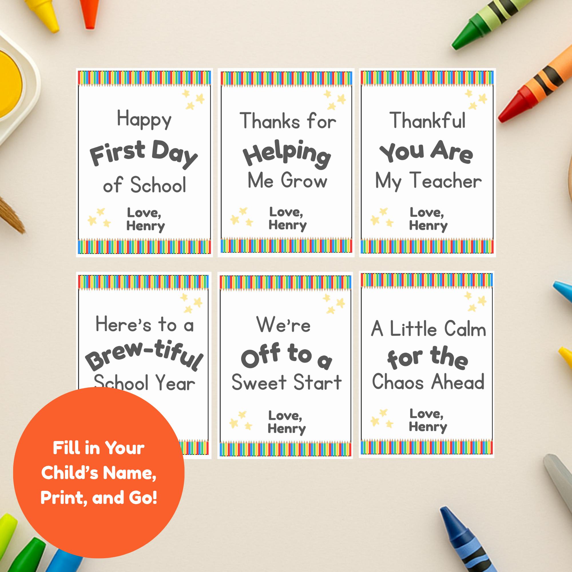 Editable Bright First Day of School Teacher Gift Tags, Printable ...