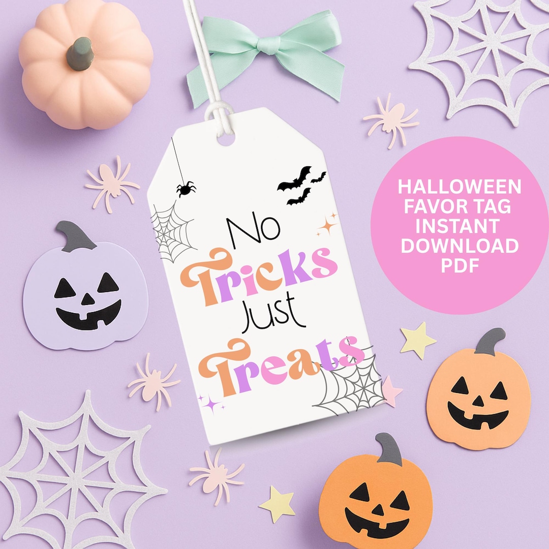 No Tricks Just Treats Halloween Gift Tag PDF Printable, Halloween ...