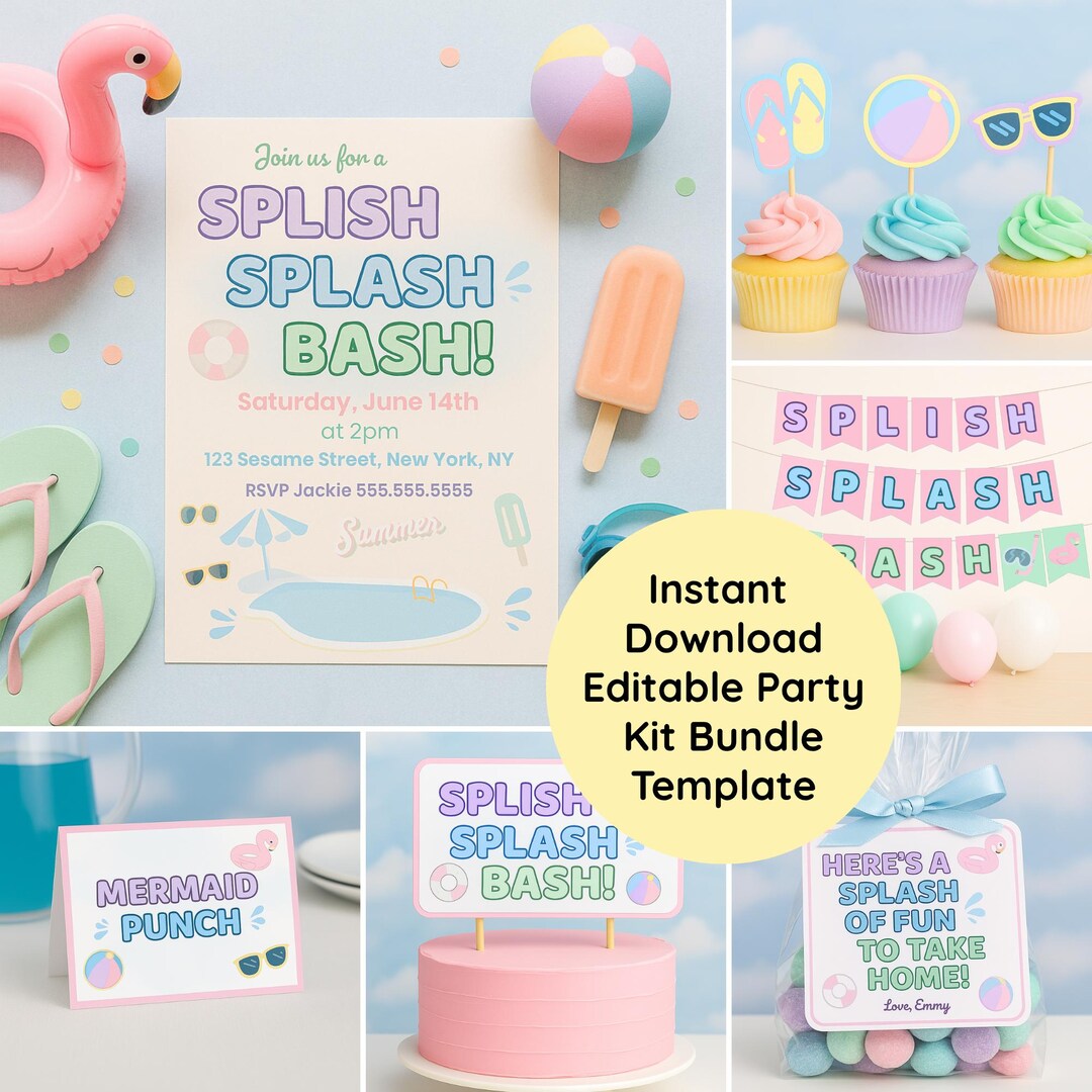 Pastel Pool Party Printable Bundle: Editable Summer Bash Decor (digital ...