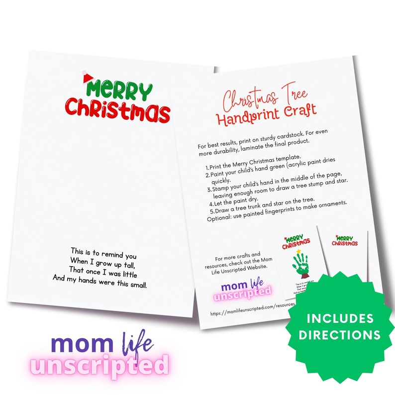 Merry Christmas Tree Handprint Craft and Poem Printable Template ...