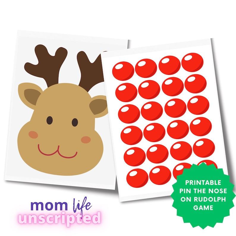 Pin the Nose on Rudolph Printable Holiday Party Game, Christmas Party ...
