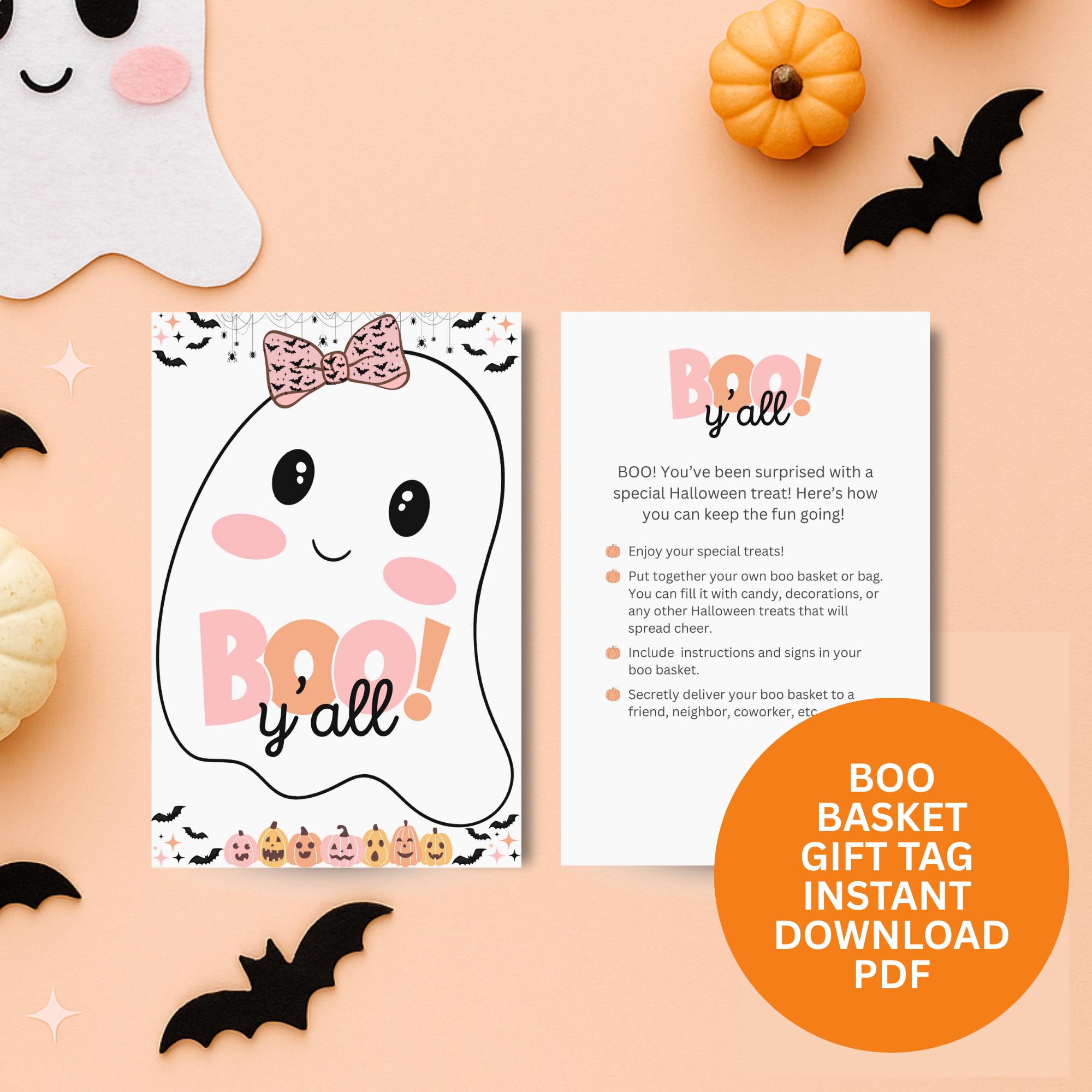 Boo Y'all Cute Ghost Boo Basket Gift Tag and Instructions PDF Printable ...