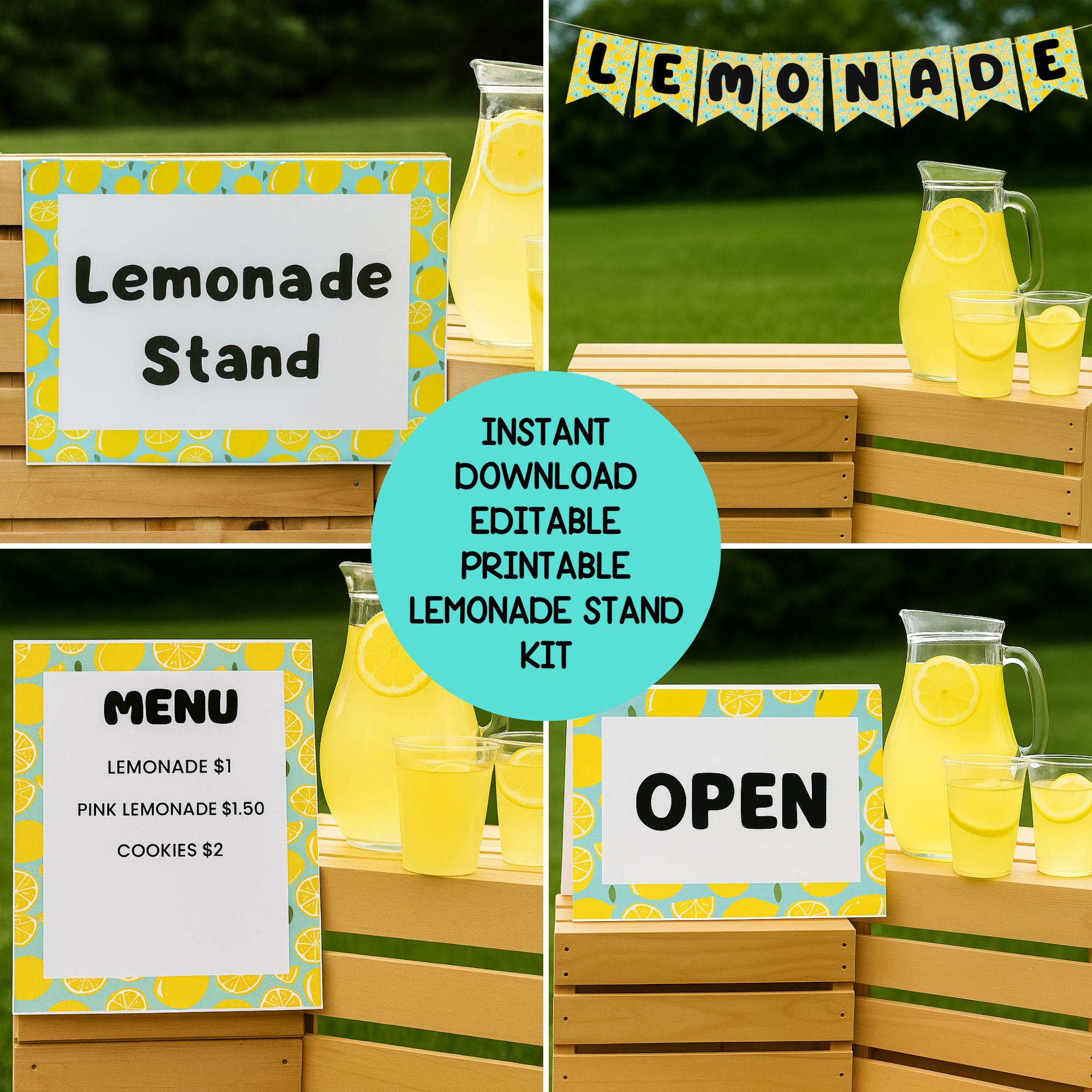 Editable Lemonade Stand Printable, Canva Template Kit for Kids, Summer ...