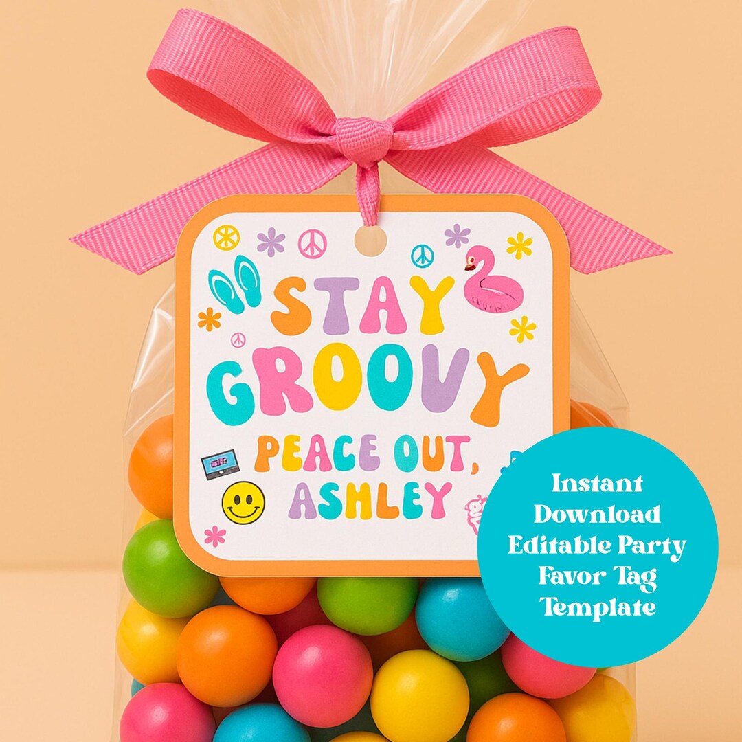Editable Groovy Pool Party Favor Tag Template, Customizable Stay Groovy ...