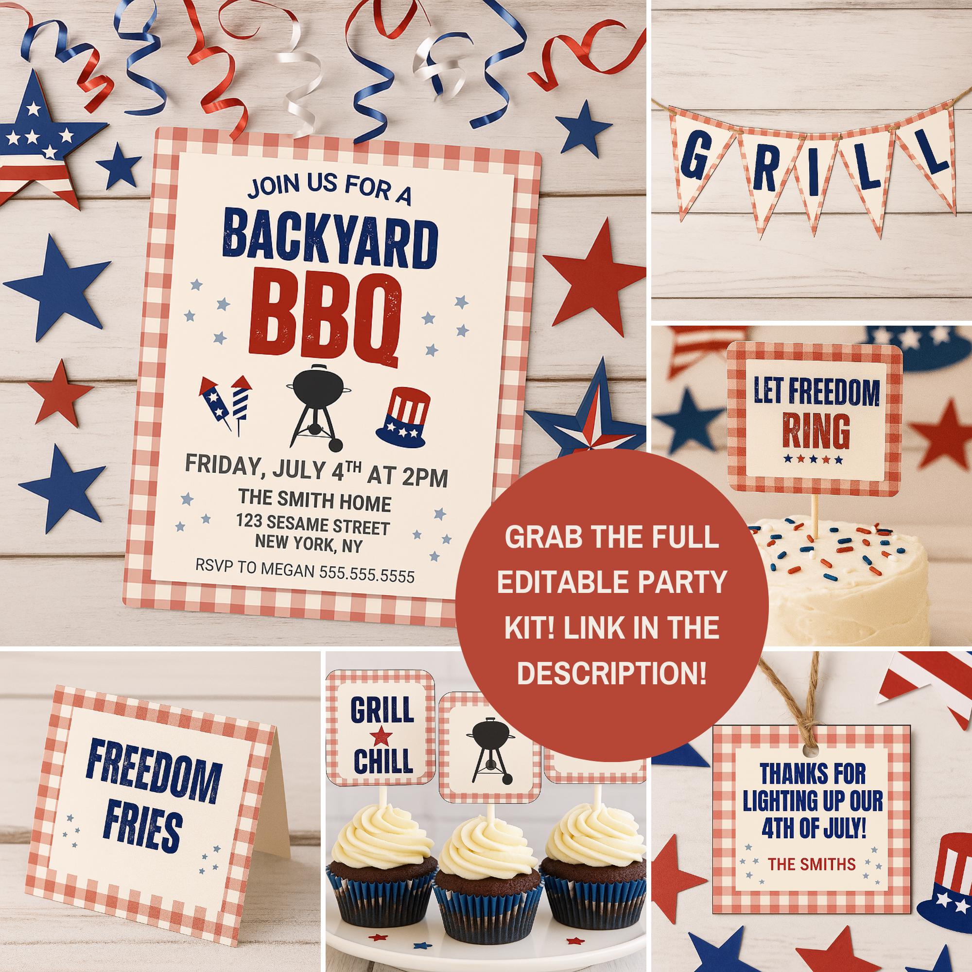 Editable 4th of July Gingham Food Tent Cards, Patriotic BBQ Buffet ...