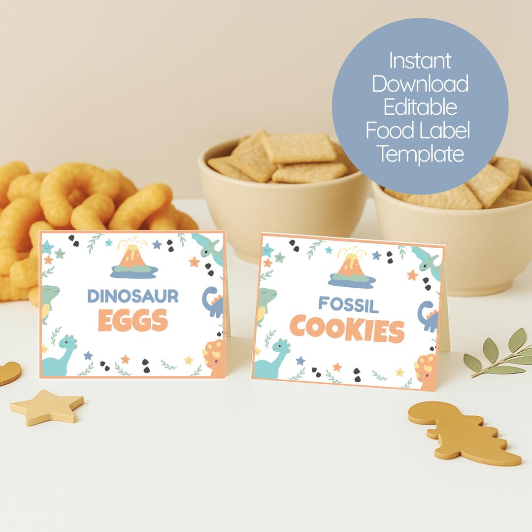 Dinosaur Party Food Labels: Editable Dino Birthday Table Tents (PDF ...