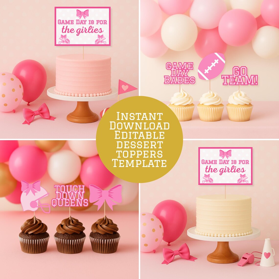 Girly Football Party Printables: Pink Tailgate Decorations (canva ...
