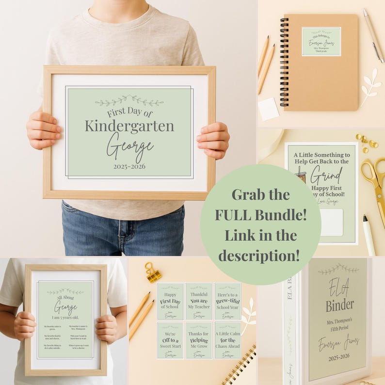 First Day of School Sign, Neutral Green Editable Kindergarten, 1st, 2nd ...