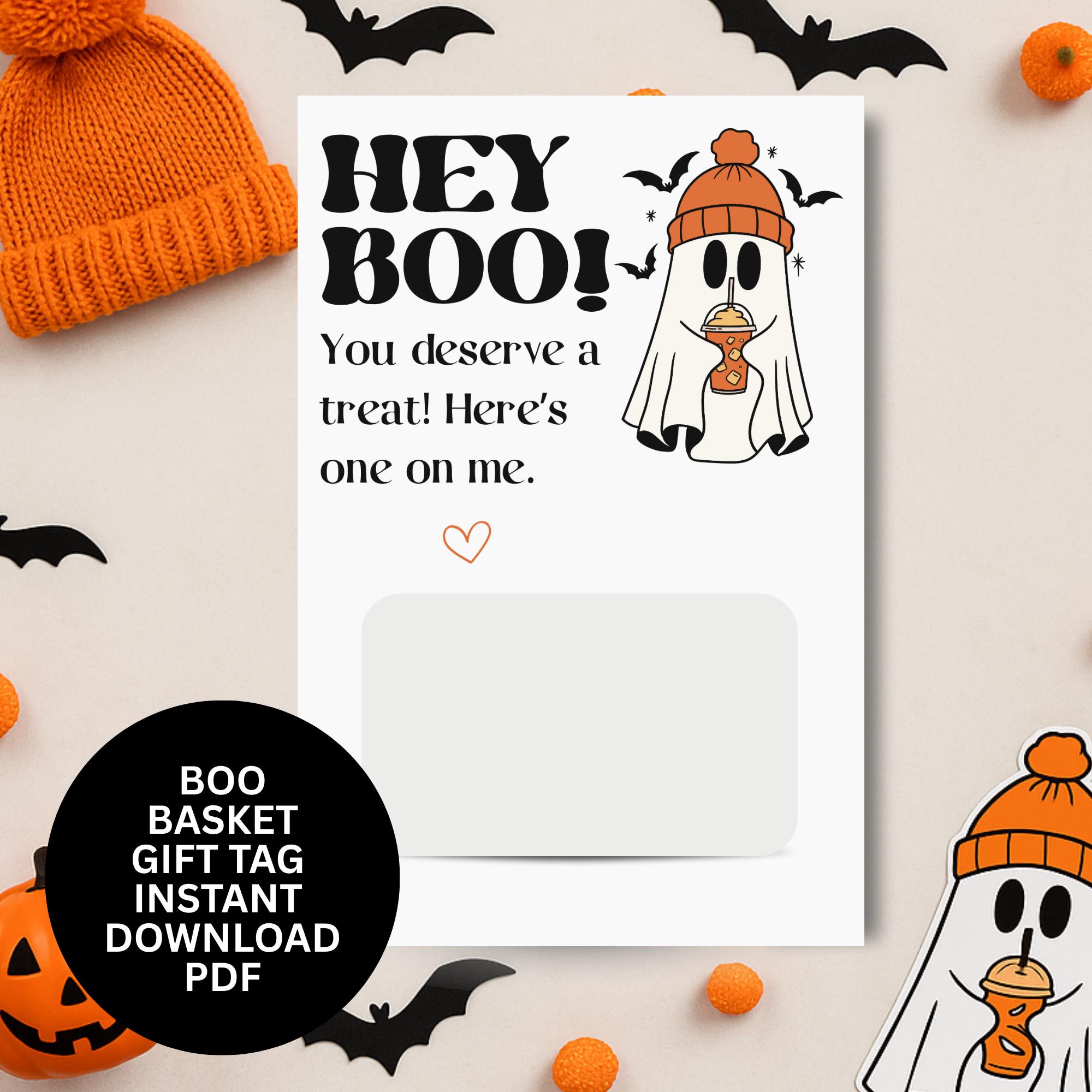 Halloween Coffee Gift Card Printable Gift Tag, Hipster Ghost Boo Basket ...