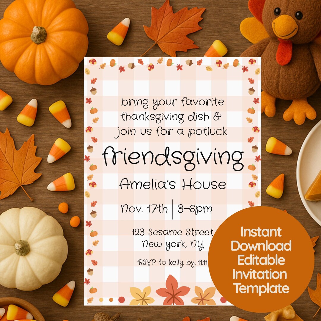 Cute Friendsgiving Editable Invitation, Thanksgiving Kids Potluck Party ...
