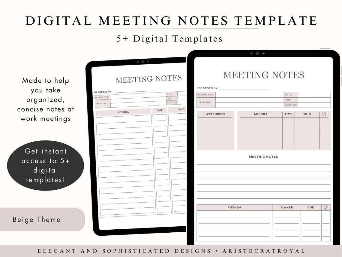 Digital Meeting Notes Template Goodnotes/ipad 5 Pages Template Bundle ...