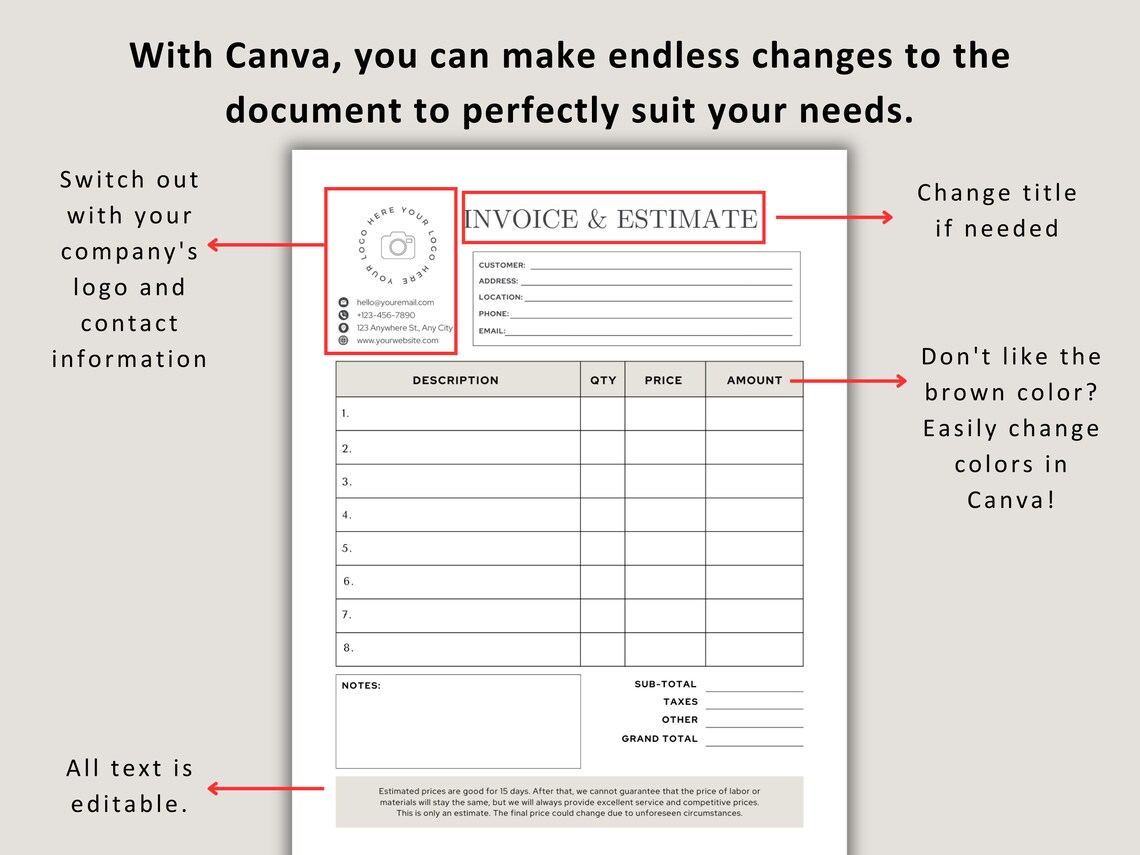 Editable Job Estimate Form Template Printable Canva Template, Letter ...