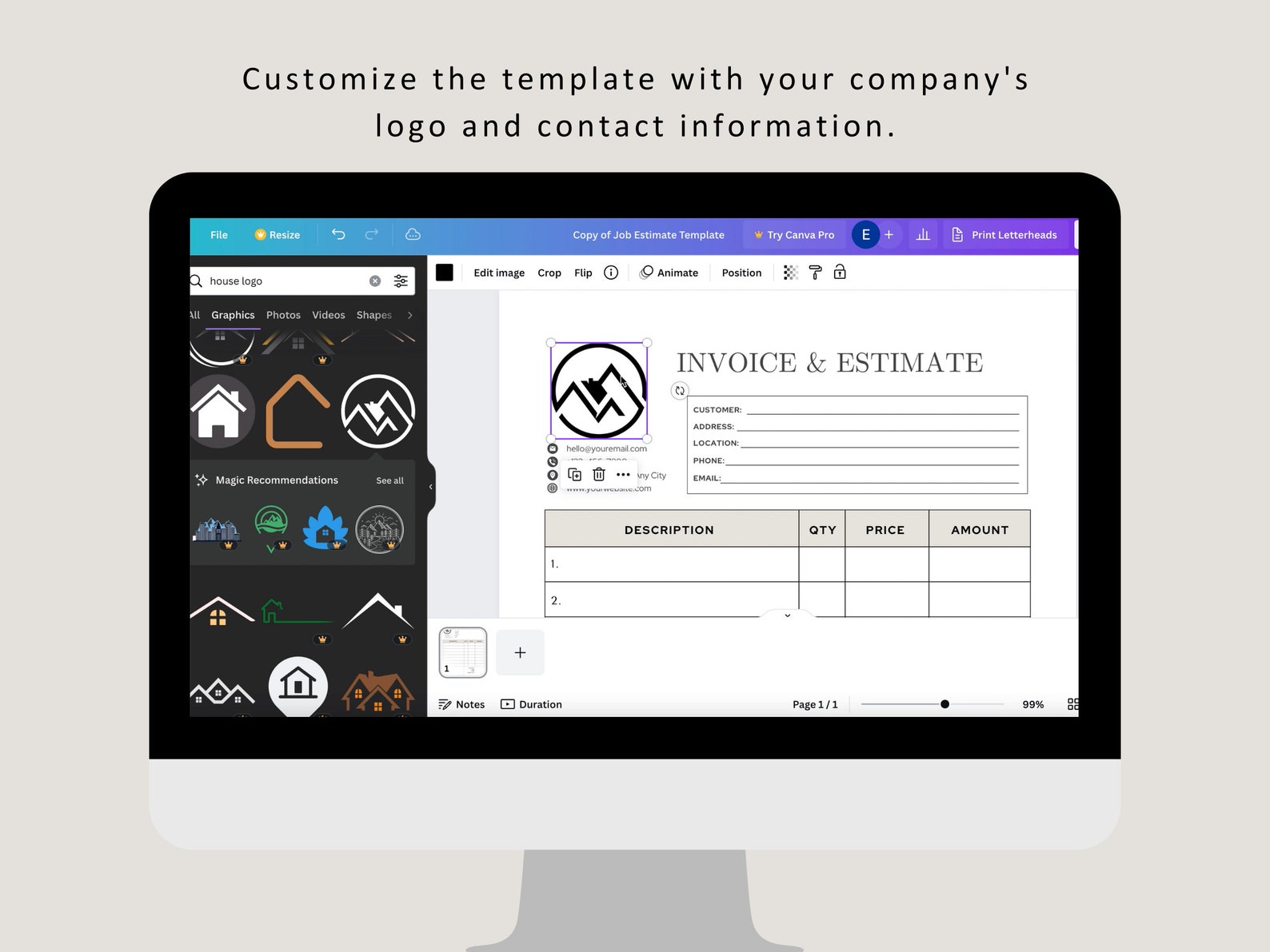 Editable Job Estimate Form Template Printable Canva Template, Letter ...