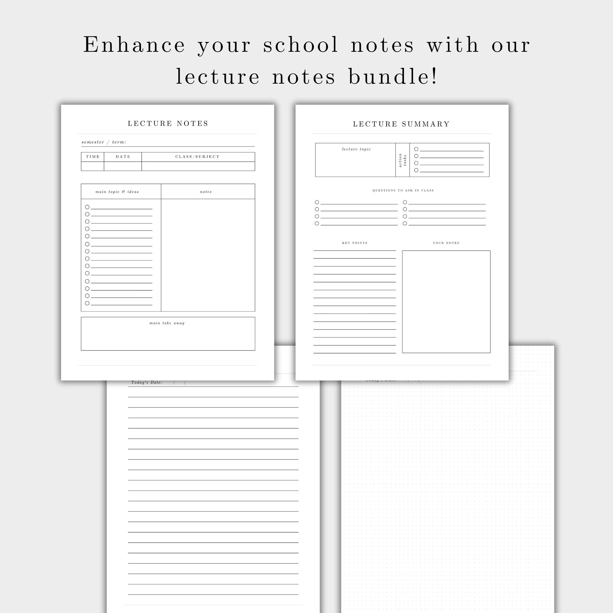Digital Note Template, Digital Lecture Notes Template Bundle Lined ...