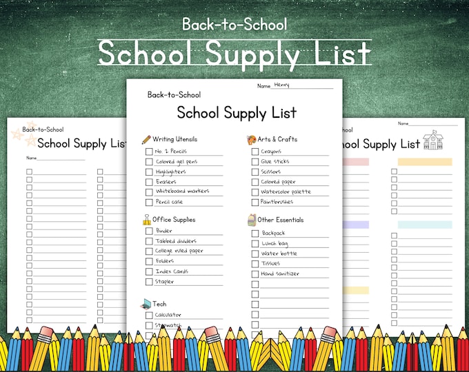 PRINTABLE School Supply List | Elementary School Supply List Template ...