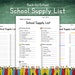 PRINTABLE School Supply List Elementary School Supply List Template ...