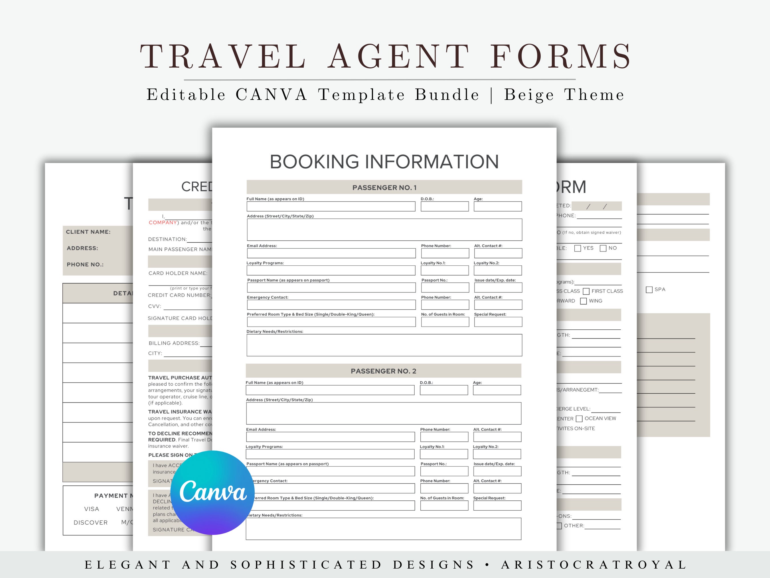 Travel Agent Forms Canva Template Bundle, Travel Invoice, Travel ...