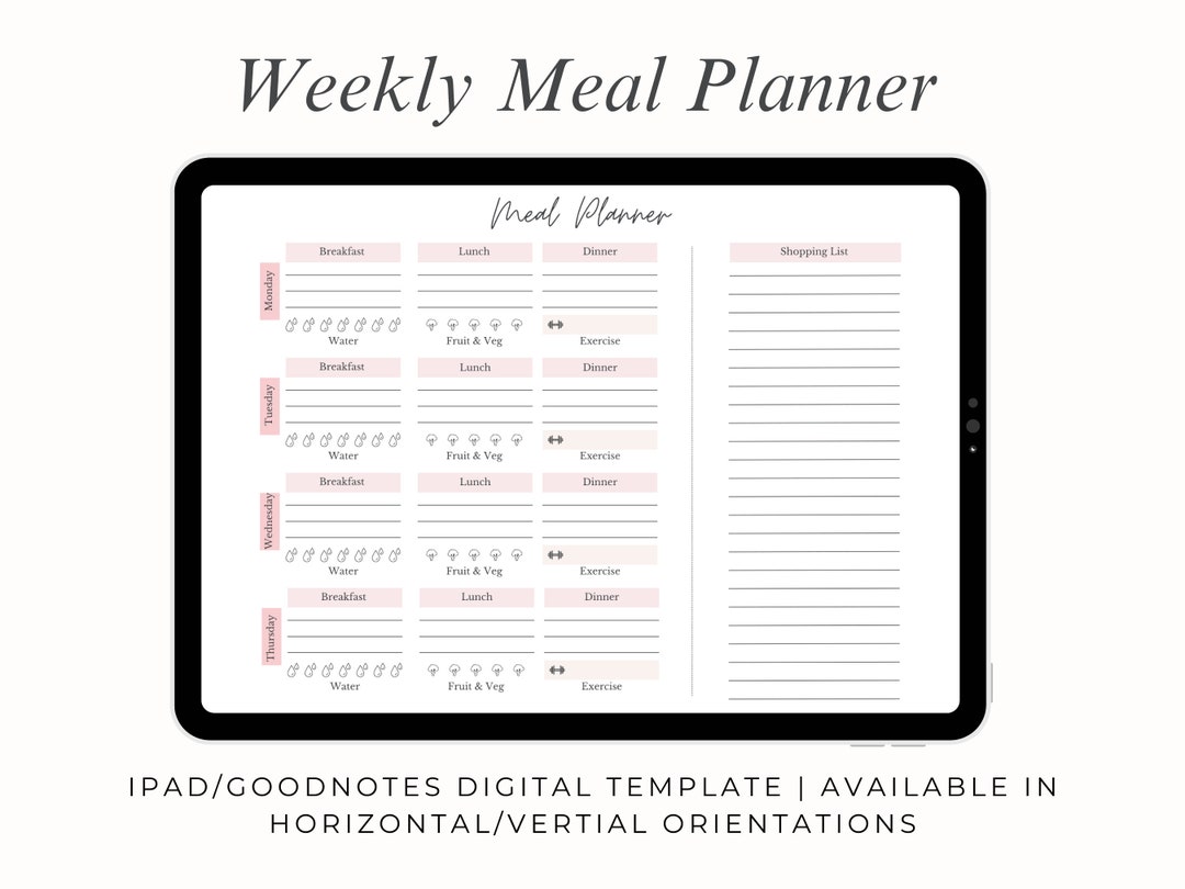 Digital Weekly Meal Planner Goodnotes/ipad Template Includes Grocery ...