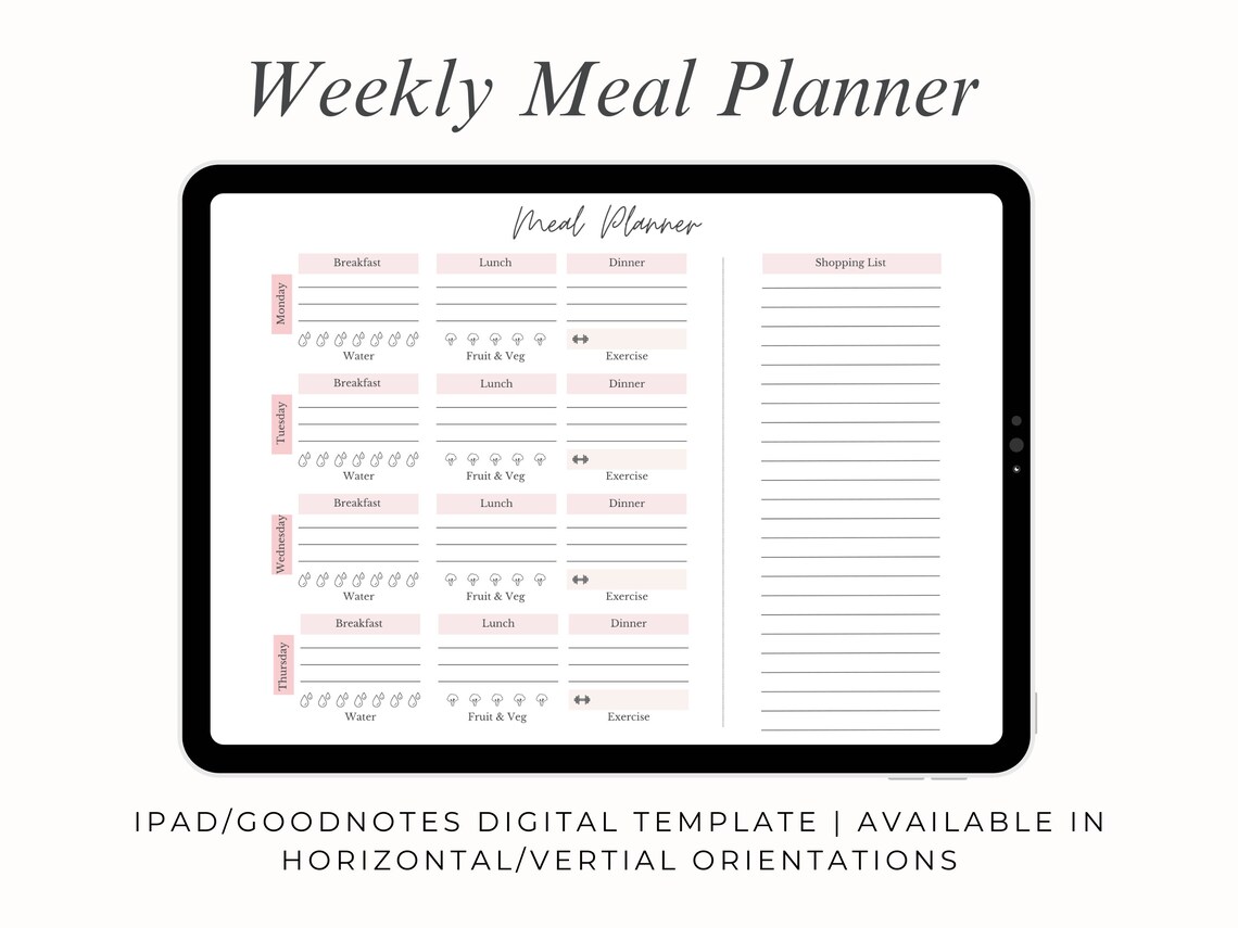 Digital Weekly Meal Planner Goodnotes/ipad Template Includes Grocery ...