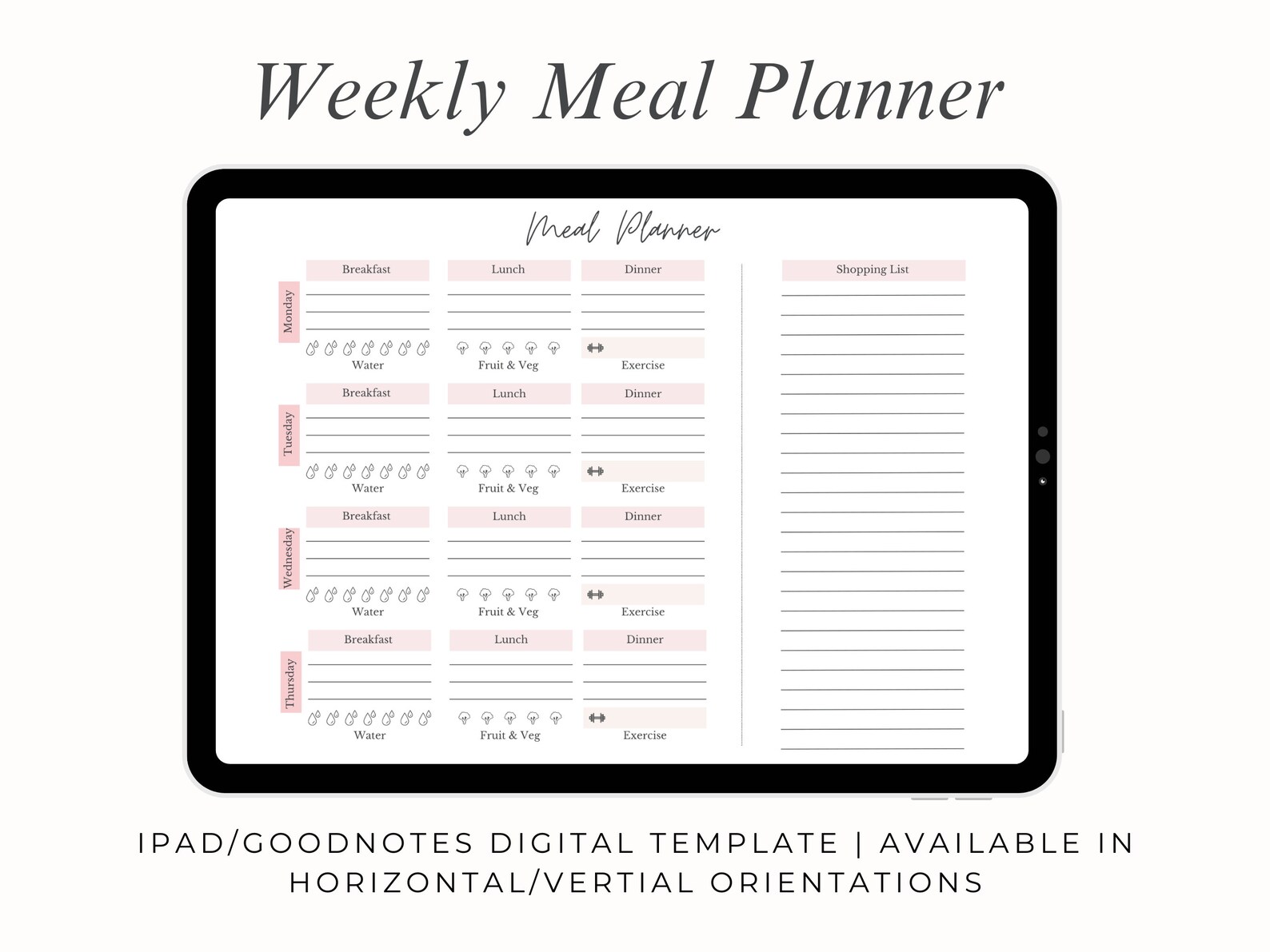 Digital Weekly Meal Planner Goodnotes/ipad Template Includes Grocery ...