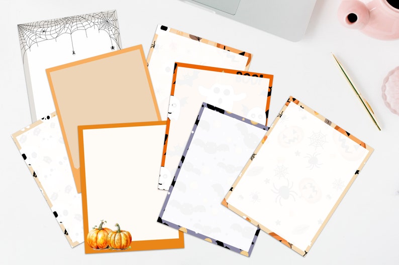 Printable Halloween Stationary Bundle, Orange and Black, Lined and ...
