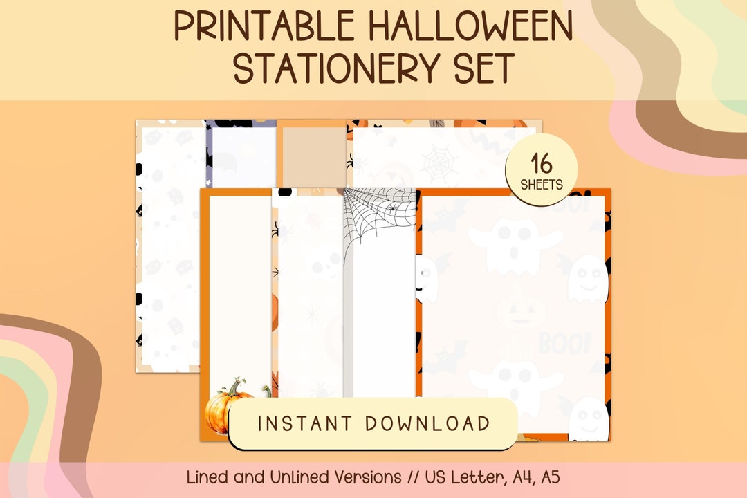 Printable Halloween Stationary Bundle, Orange and Black, Lined and ...