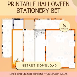 Printable Halloween Stationary Bundle, Orange and Black, Lined and ...